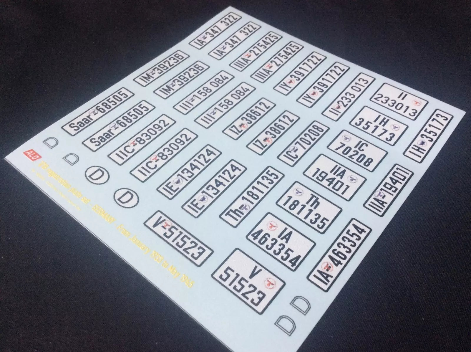 1933-1945 GERMAN REGISTRATION PLATES 1:87, 1:43, 1:24, 1:18 DECALS - F ...