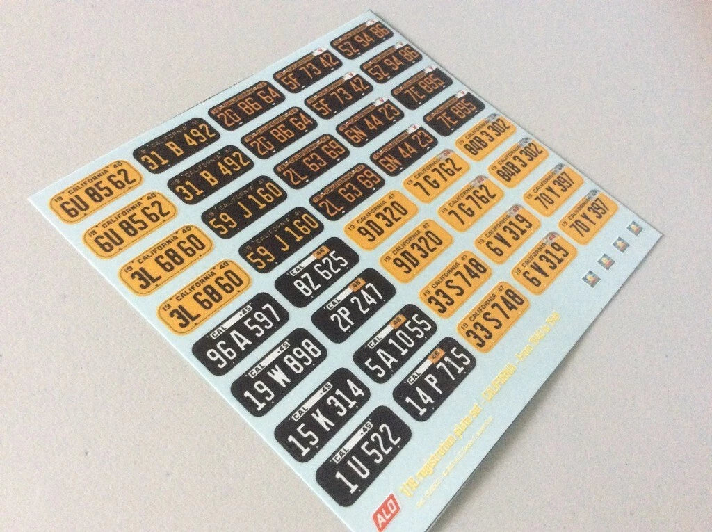 1940-1949 CALIFORNIA REGISTRATION PLATES 1:43, 1:24, 1:18 DECALS - FOR ...