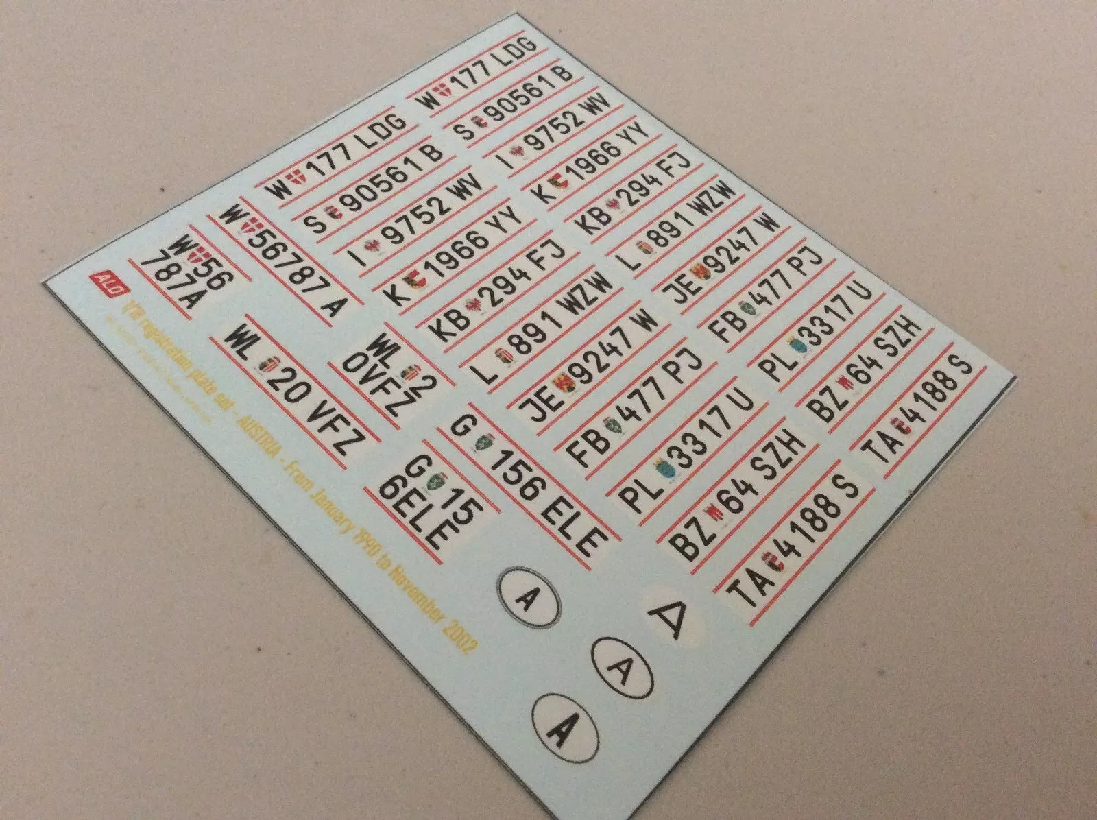 1990-2002 AUSTRIAN REGISTRATION PLATES 1:43, 1:18 DECALS - FOR 14 CARS ...